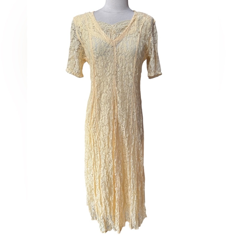 1990s Starina Lace Overlay Cottagecore‎ Dress - Gem